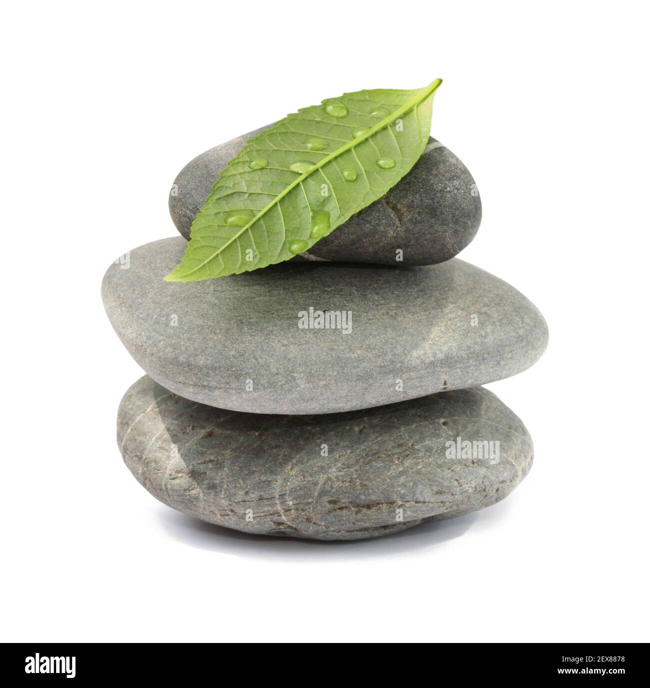 Pebble stone green leaf spa Cut Out Stock Images & Pictures - Alamy