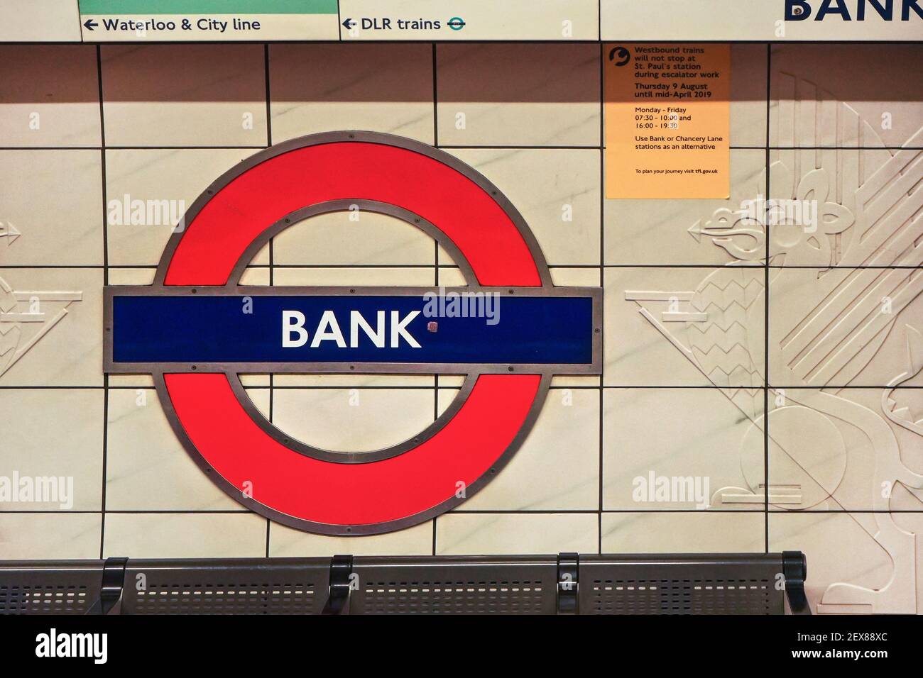 London, United Kingdom - February 01, 2019: Underground BANK station ...