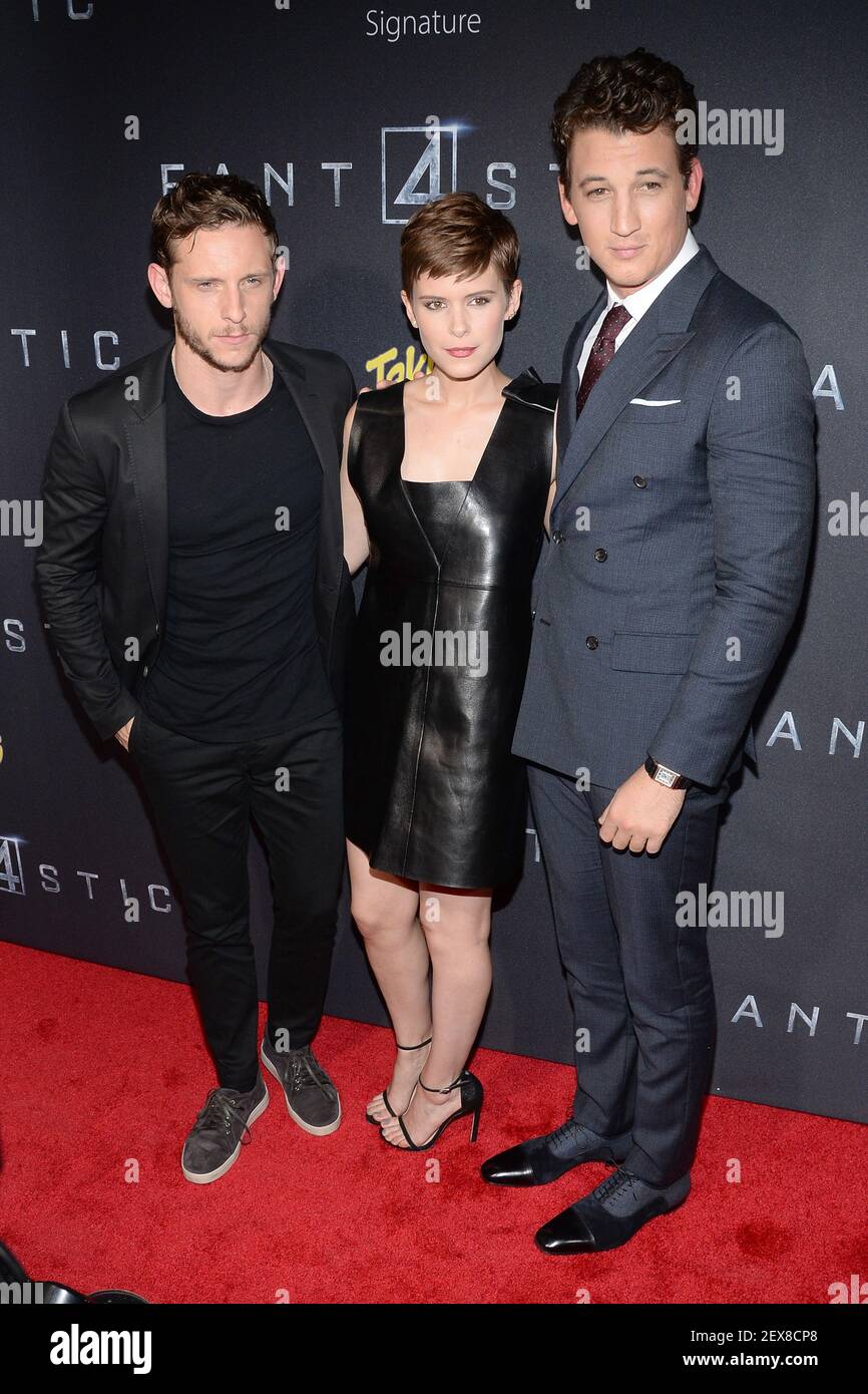 (L-R) Actors Jamie Bell, Kate Mara and Miles Teller attend the ...