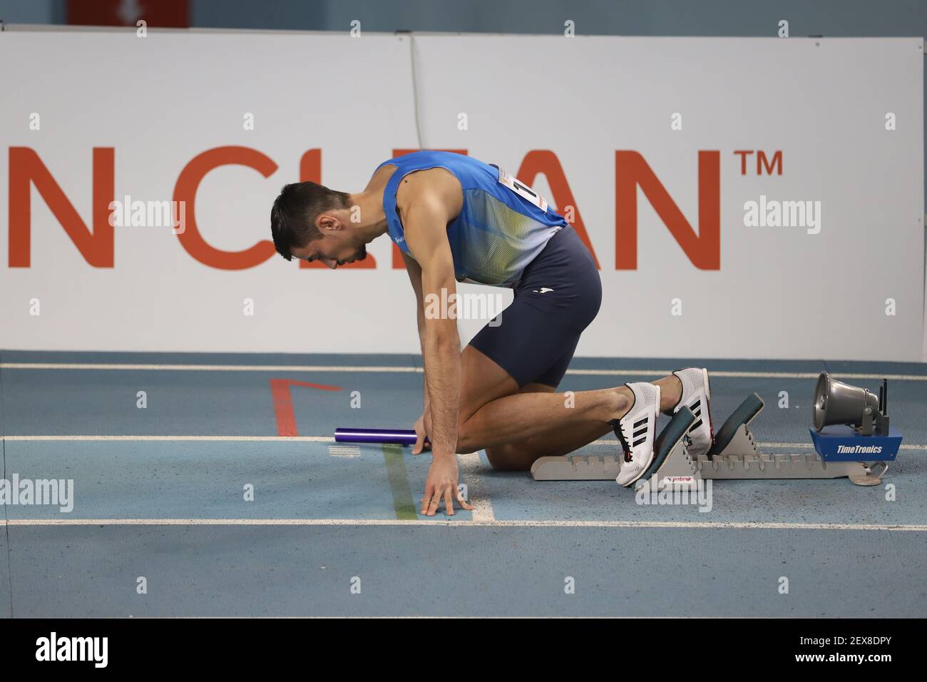 ISTANBUL, TURKEY - FEBRUARY 20, 2021: Undefined athlete running 4x400 ...