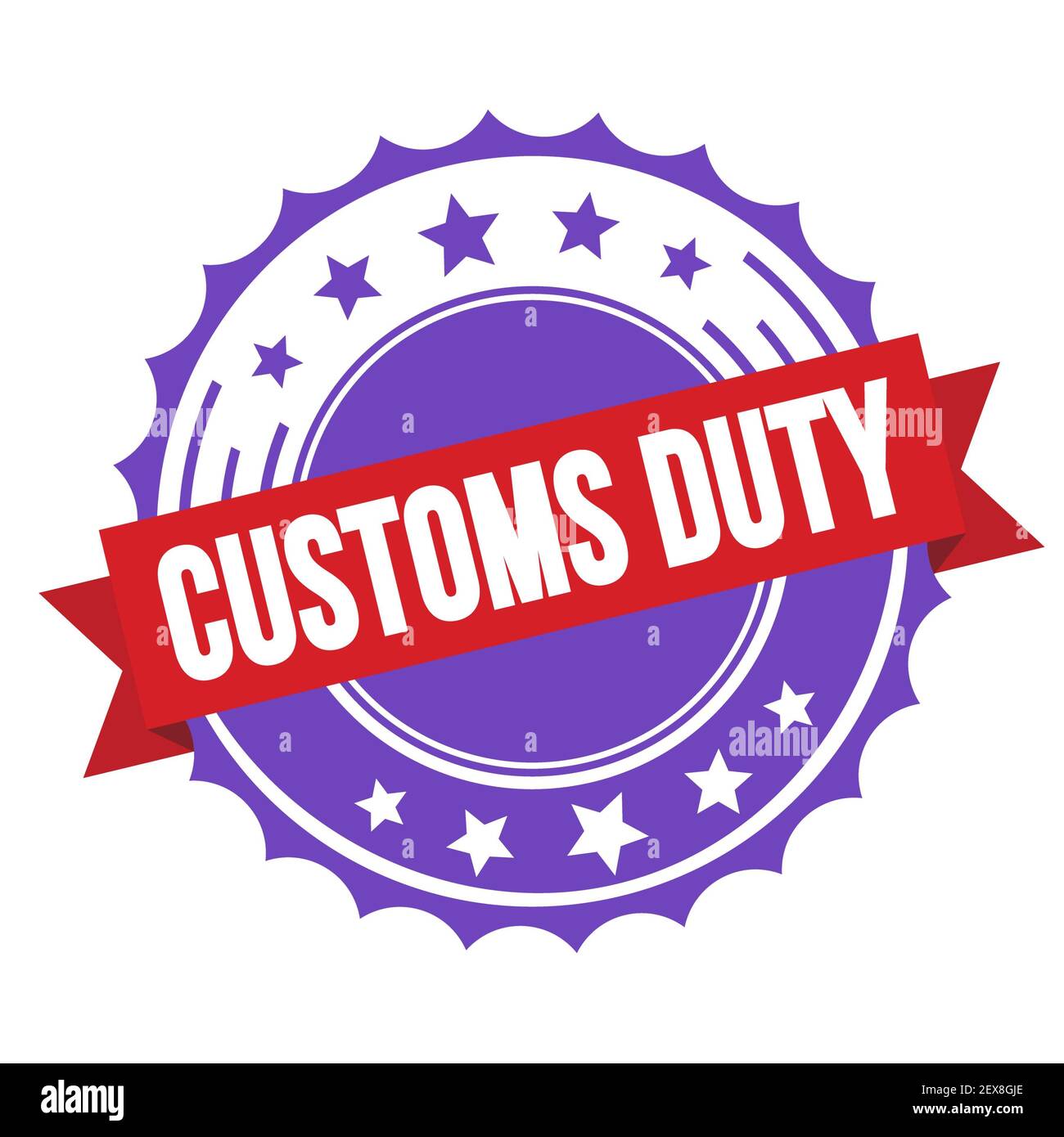 CUSTOMS DUTY text on red violet ribbon badge stamp Stock Photo - Alamy