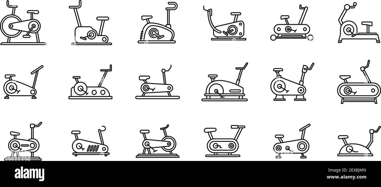 Modern exercise bike icons set, outline style Stock Vector Image & Art ...