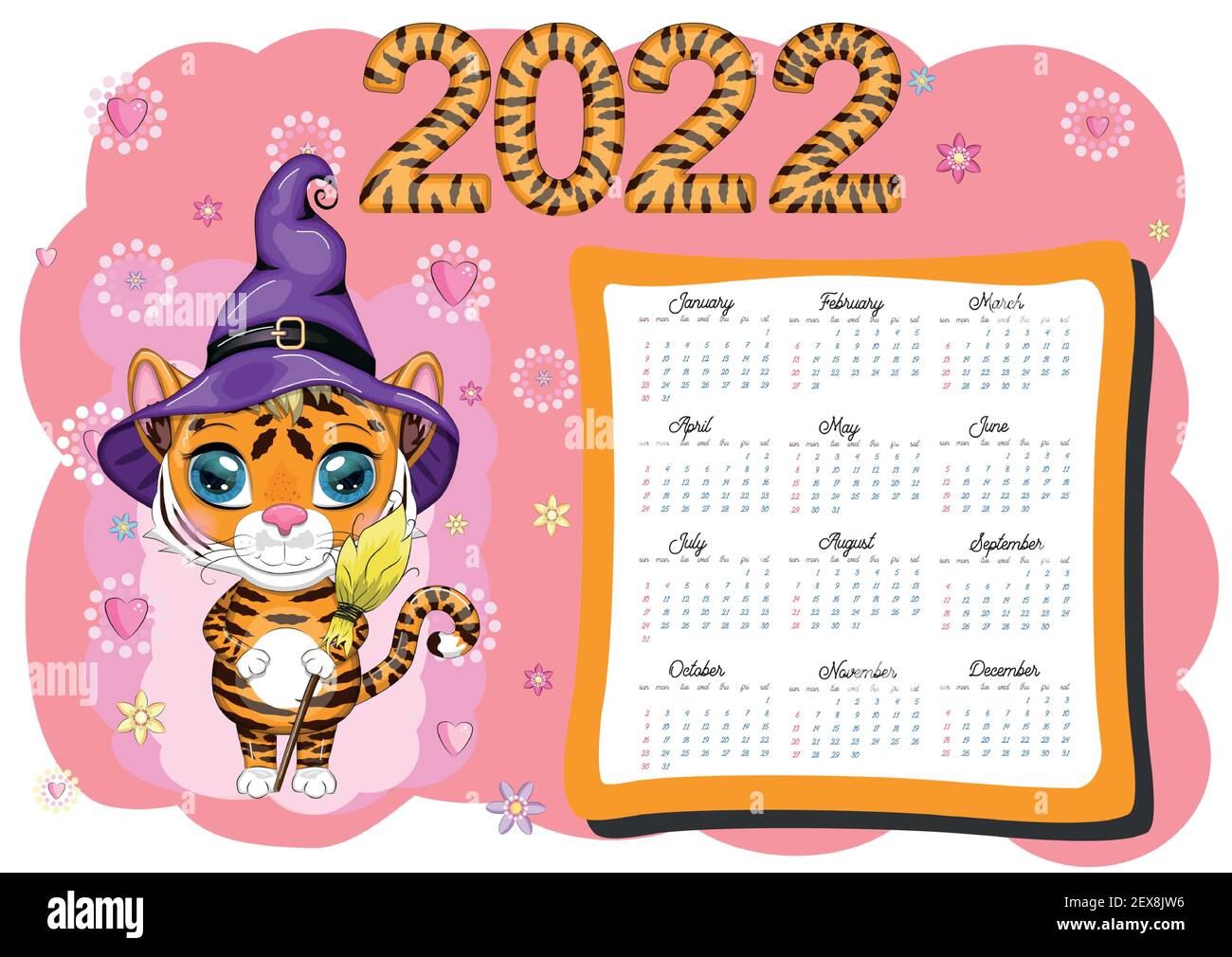 Calendar 2022. Tiger - a symbol of the new year, Cartoon tiger. Chinese ...