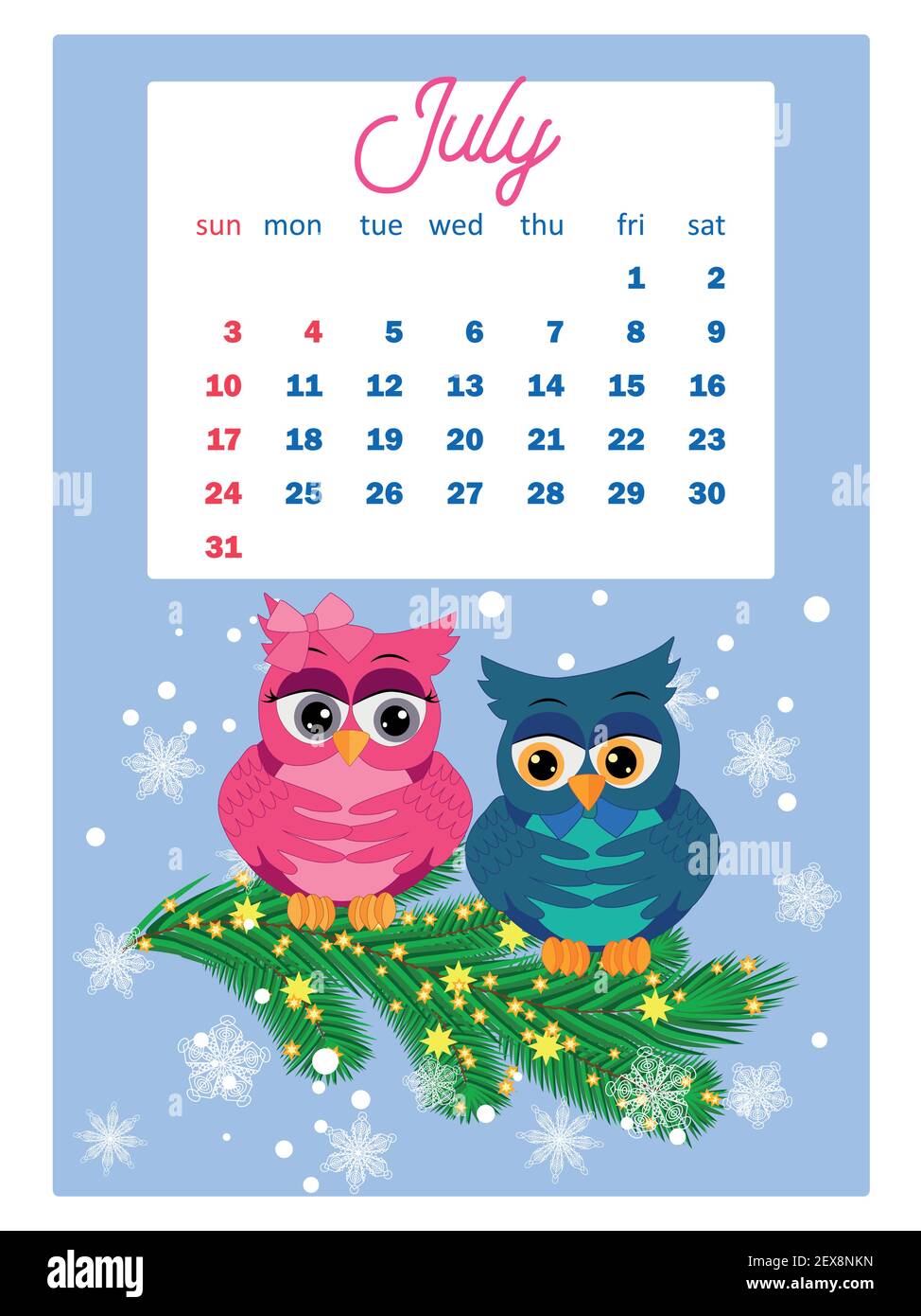 Calendar 2022. Cute owls and birds for every month. Wall vertical ...