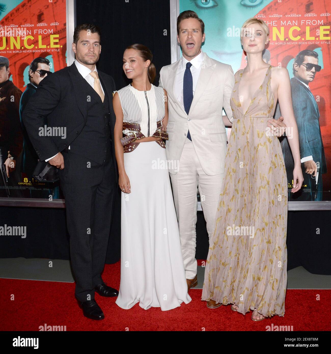 (L-R) Actor Henry Cavill, Alicia Vikander, Armie Hammer, and Elizabeth Debicki attend "The Man ...