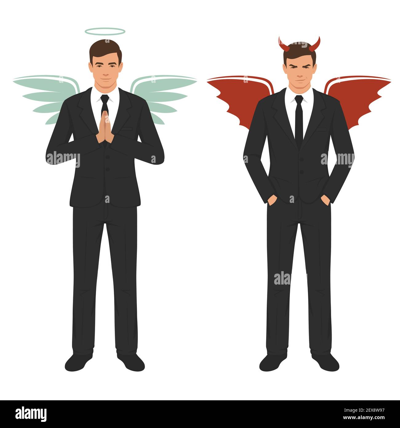 vector illustration of a cartoon devil and angel, good and bad choice ...