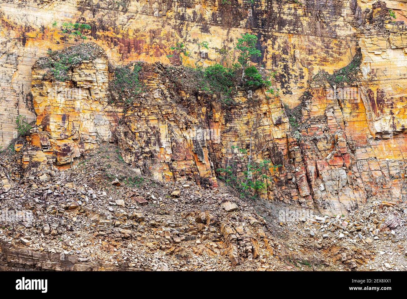 Close up at a big sedimentary rock wall at Canyons of Furnas, Capitólio ...
