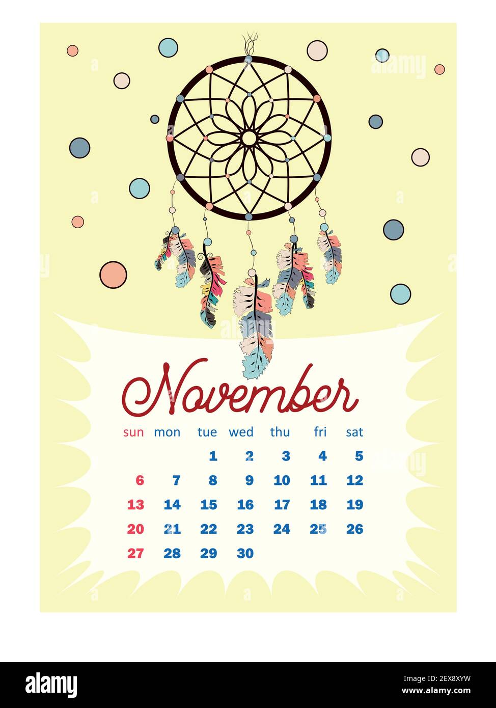Colorful cute monthly boho calendar 2022 with dream catchers, boho owls ...