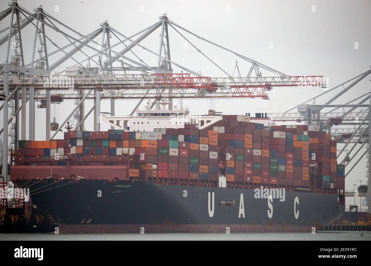 The container ship Umm Qarn at berth at DP World container terminal at ...