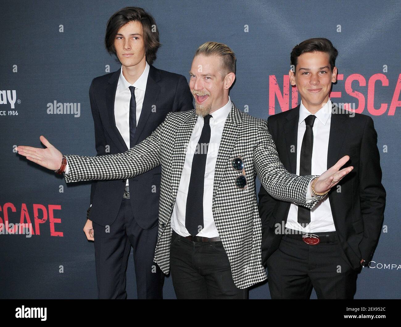 (L-R) Dylan Brosnan, Sean Brosnan and Paris Brosnan arrives at the "No ...