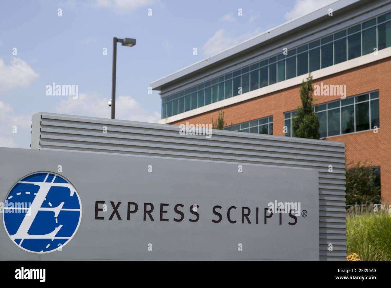 A logo sign outside of the headquarters of Express Scripts, in St ...