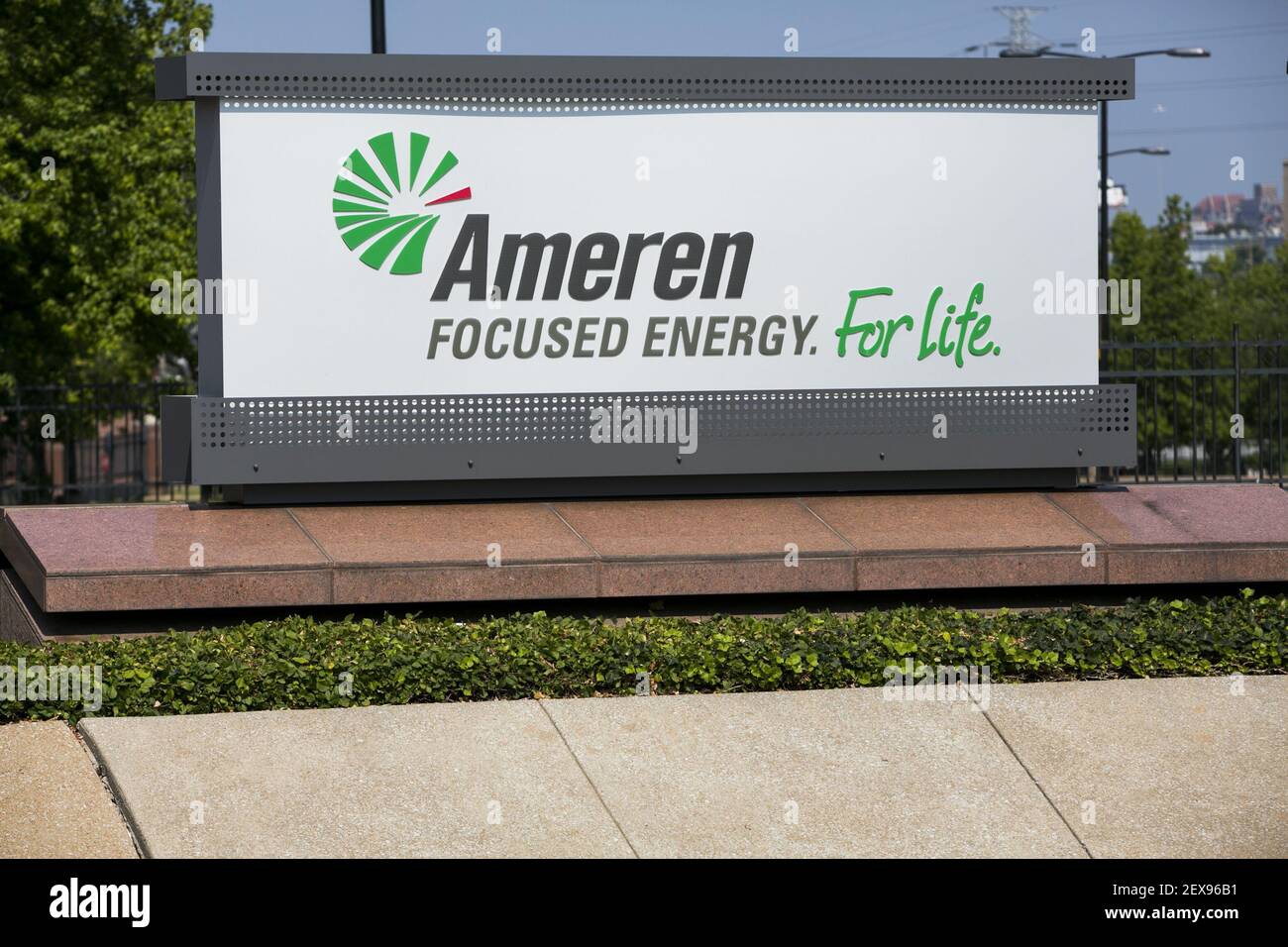 A logo sign outside of the headquarters of the Ameren Corporation, in ...