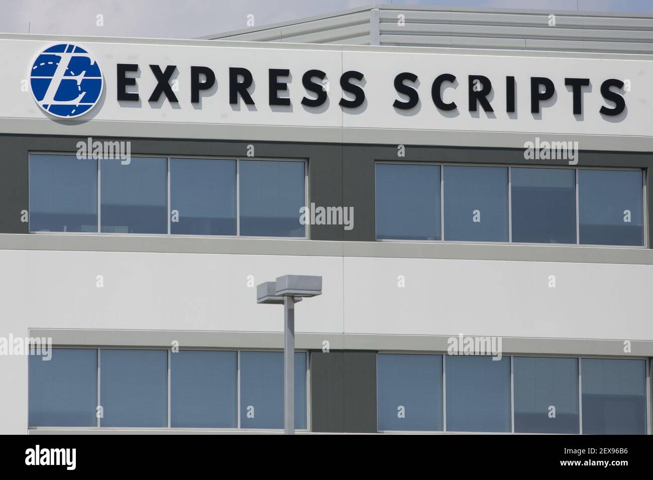 A logo sign outside of the headquarters of Express Scripts, in St ...
