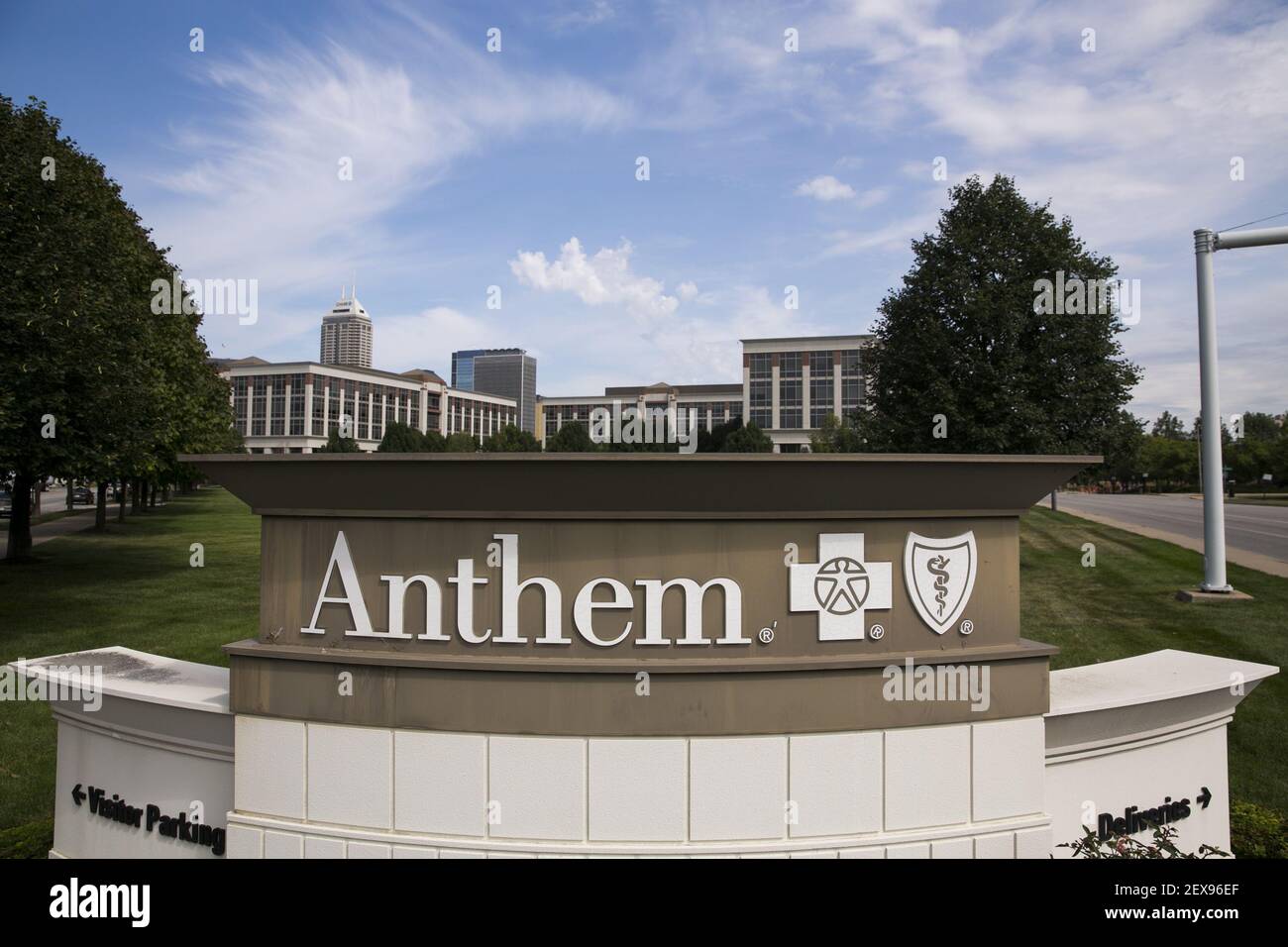 A logo sign outside of a facility occupied by Anthem Inc., in ...