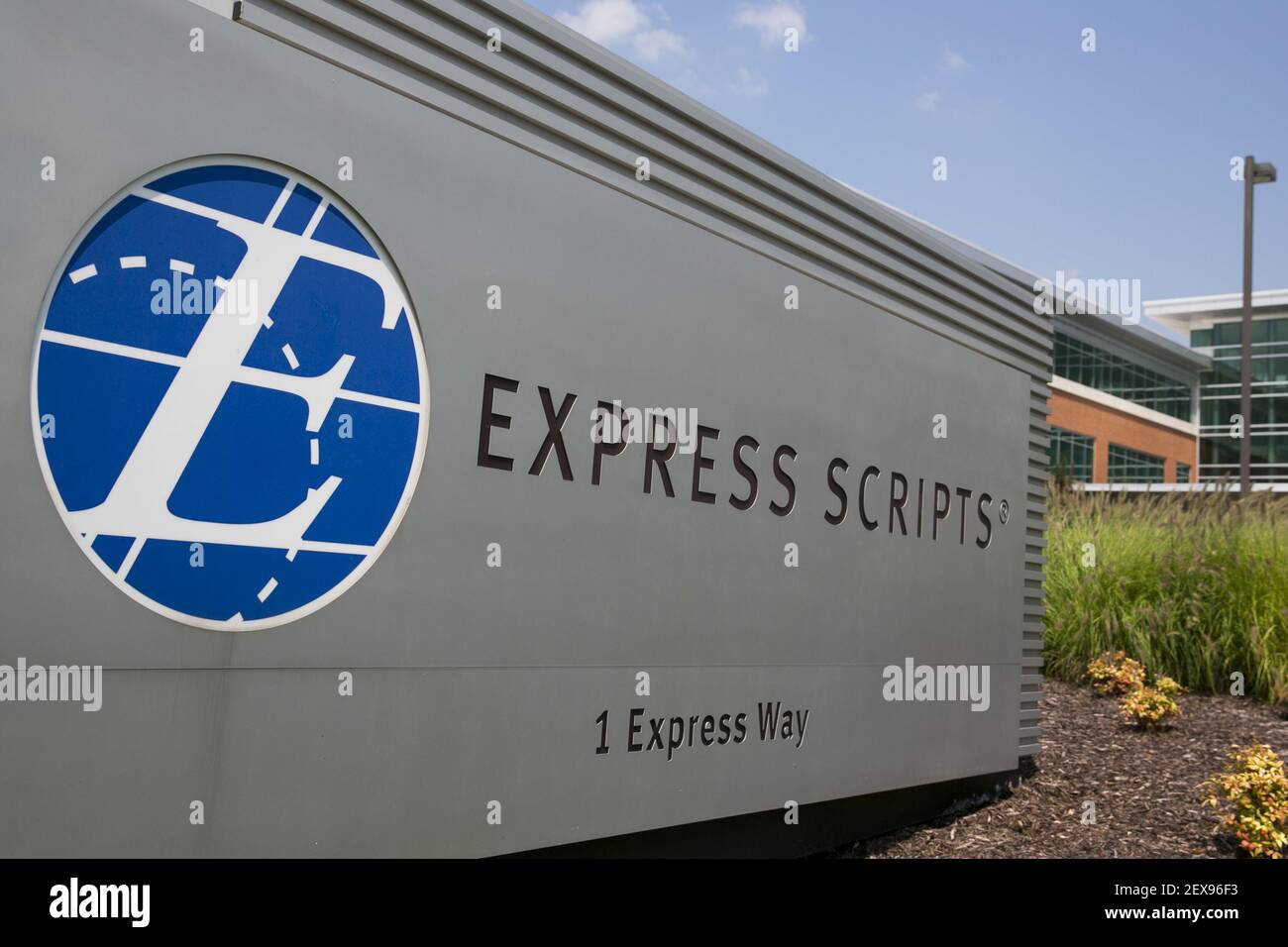 A logo sign outside of the headquarters of Express Scripts, in St ...