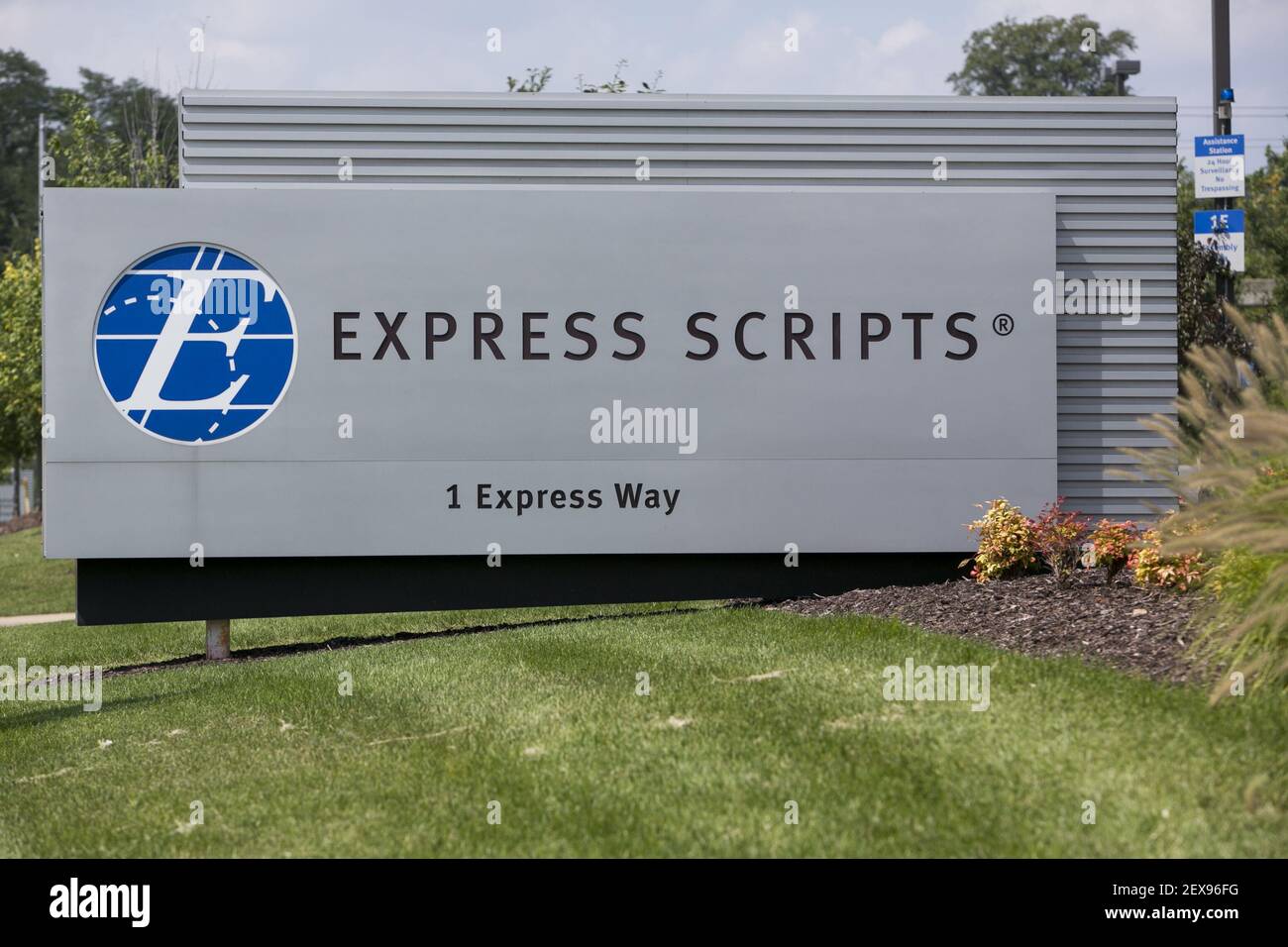 A logo sign outside of the headquarters of Express Scripts, in St ...
