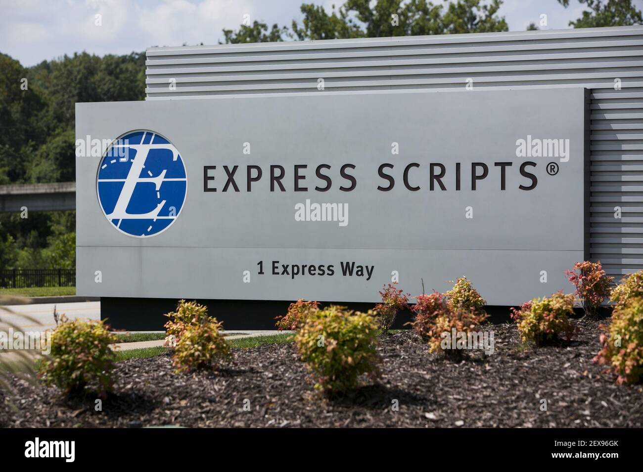 A logo sign outside of the headquarters of Express Scripts, in St ...