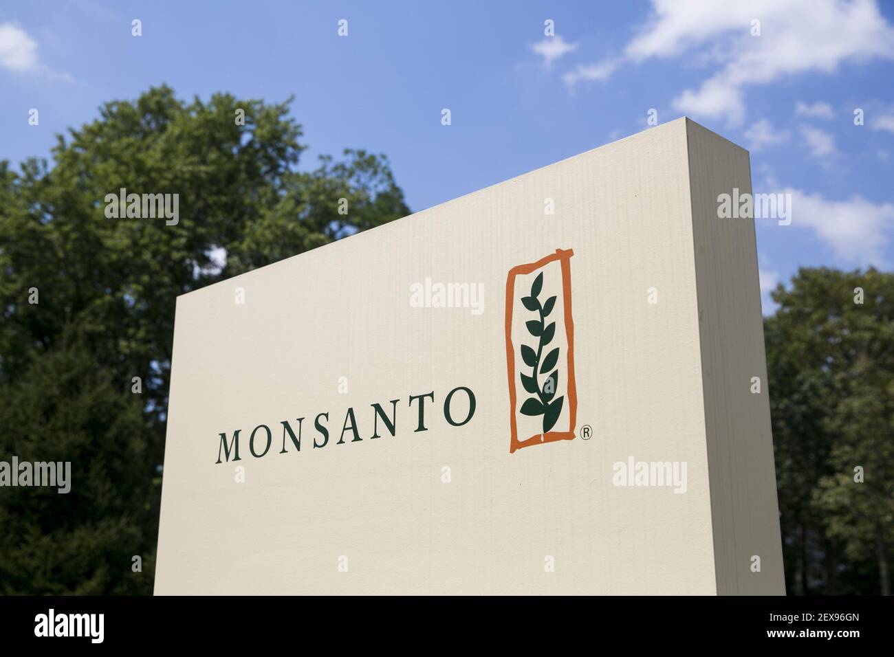 A logo sign outside of the headquarters of the Monsanto Company, in St ...