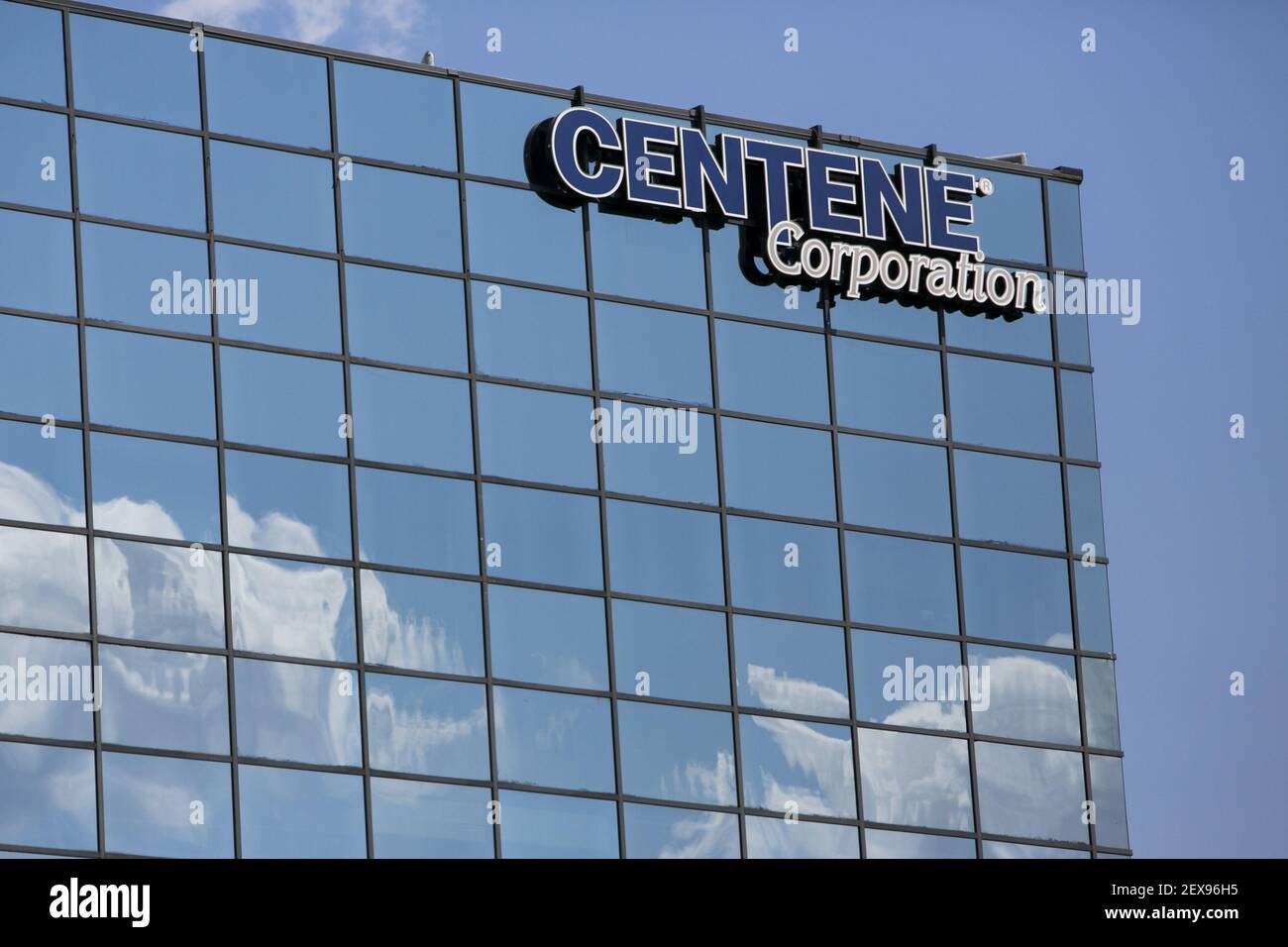 A logo sign outside of a facility occupied by the Centene Corporation ...