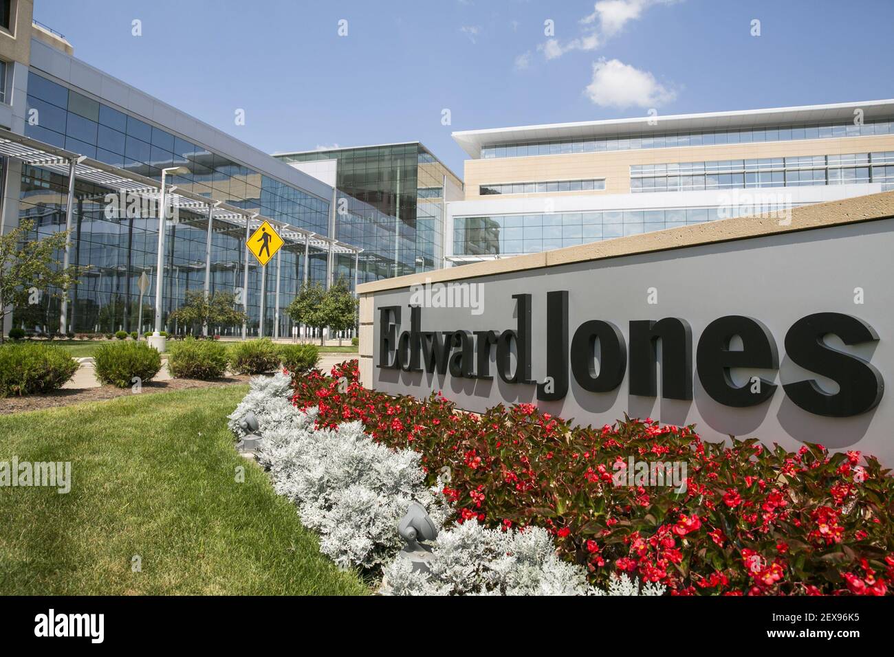A logo sign outside of the headquarters of Edward Jones Investments, in ...