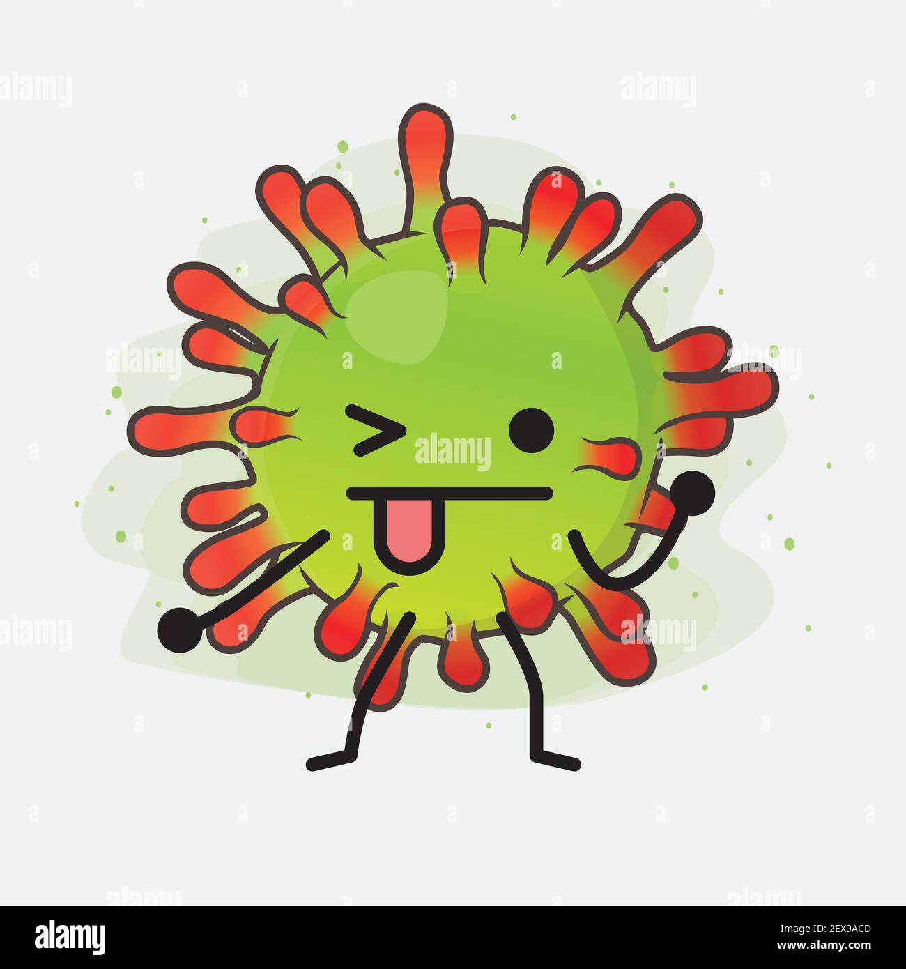 Vector Illustration of Green Virus Character with cute face, simple ...