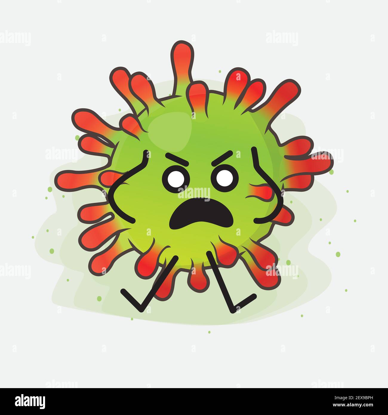 Vector Illustration of Green Virus Character with cute face, simple ...