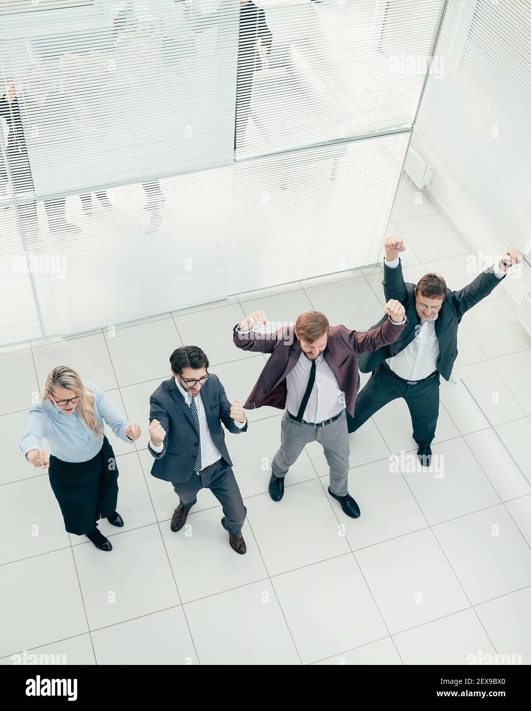 top view. dancing group of business people celebrating together Stock ...