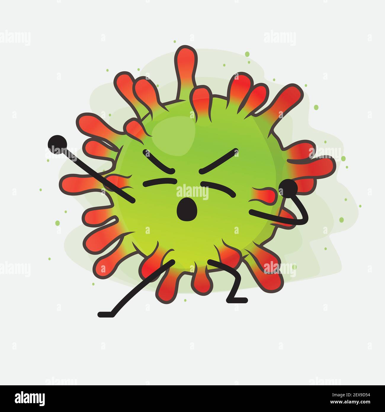Vector Illustration of Green Virus Character with cute face, simple ...