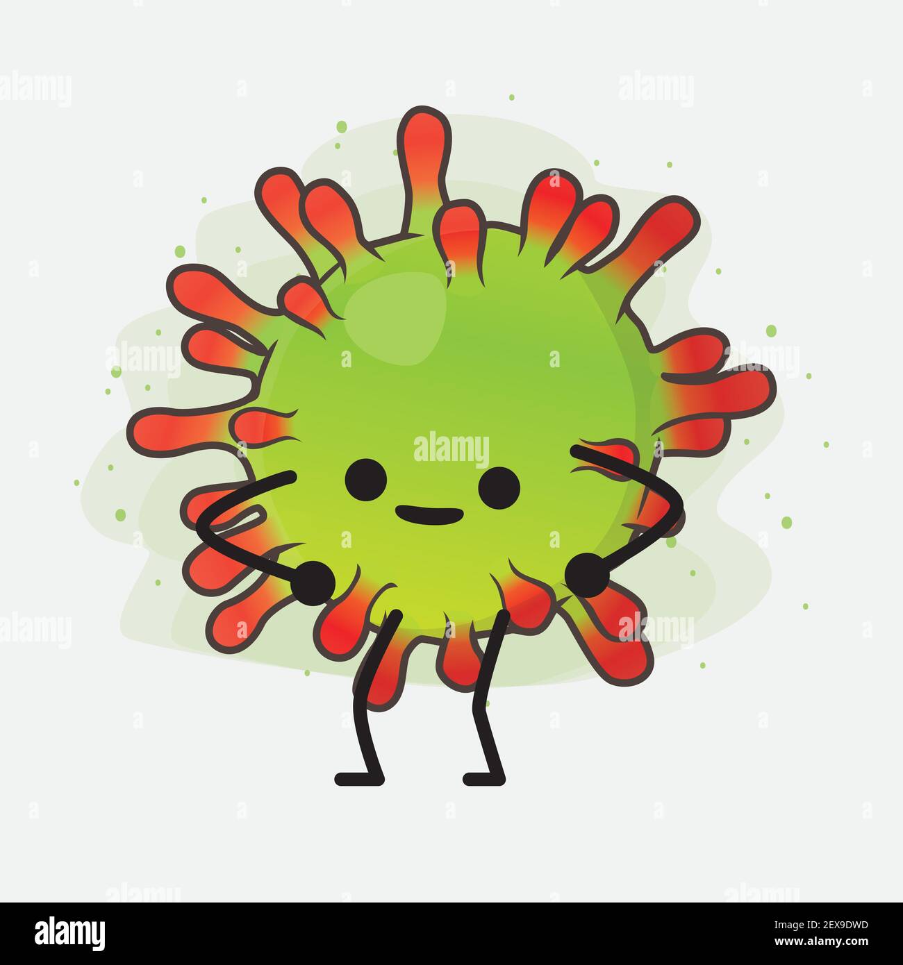 Vector Illustration of Green Virus Character with cute face, simple ...