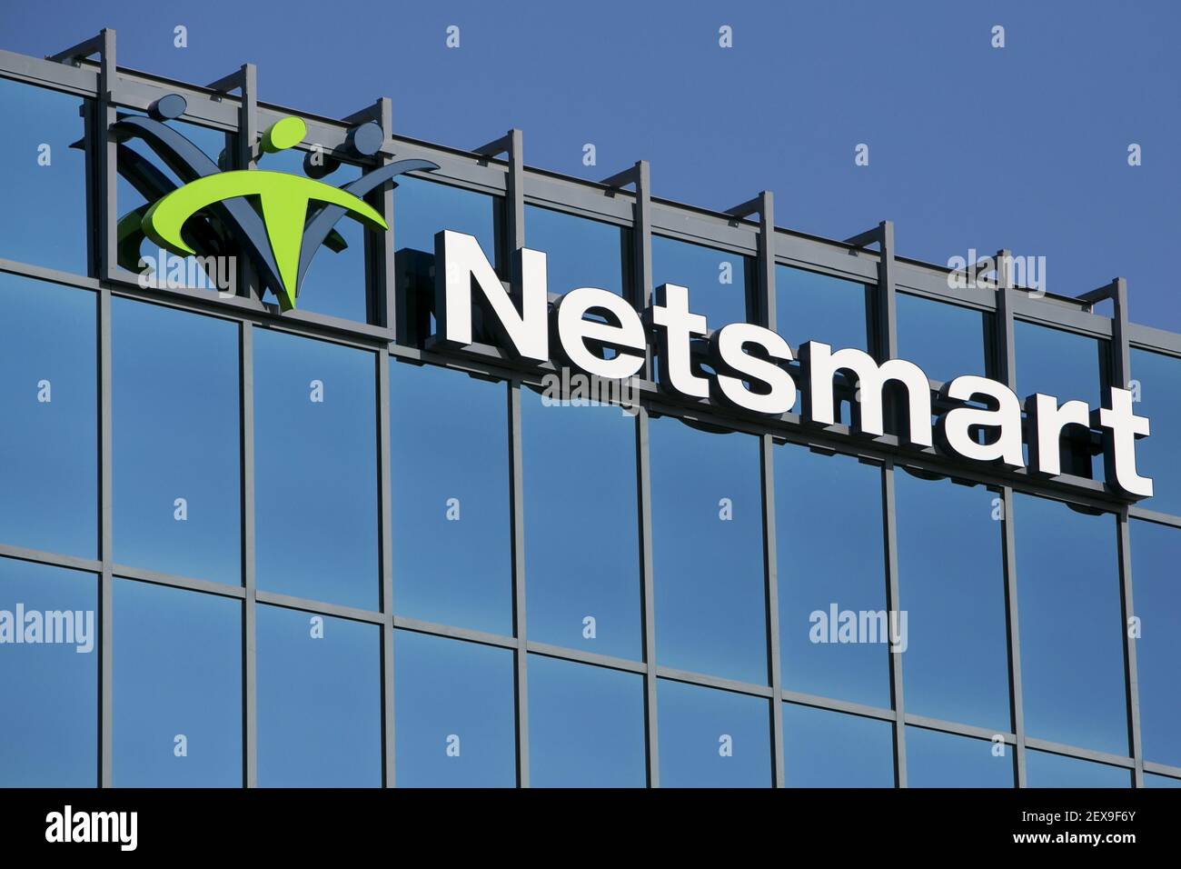 A logo sign outside of the headquarters of Netsmart Technologies in ...