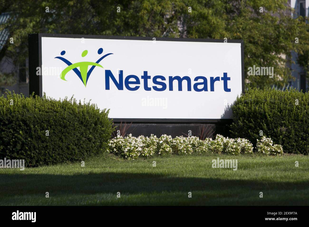 A logo sign outside of the headquarters of Netsmart Technologies in ...