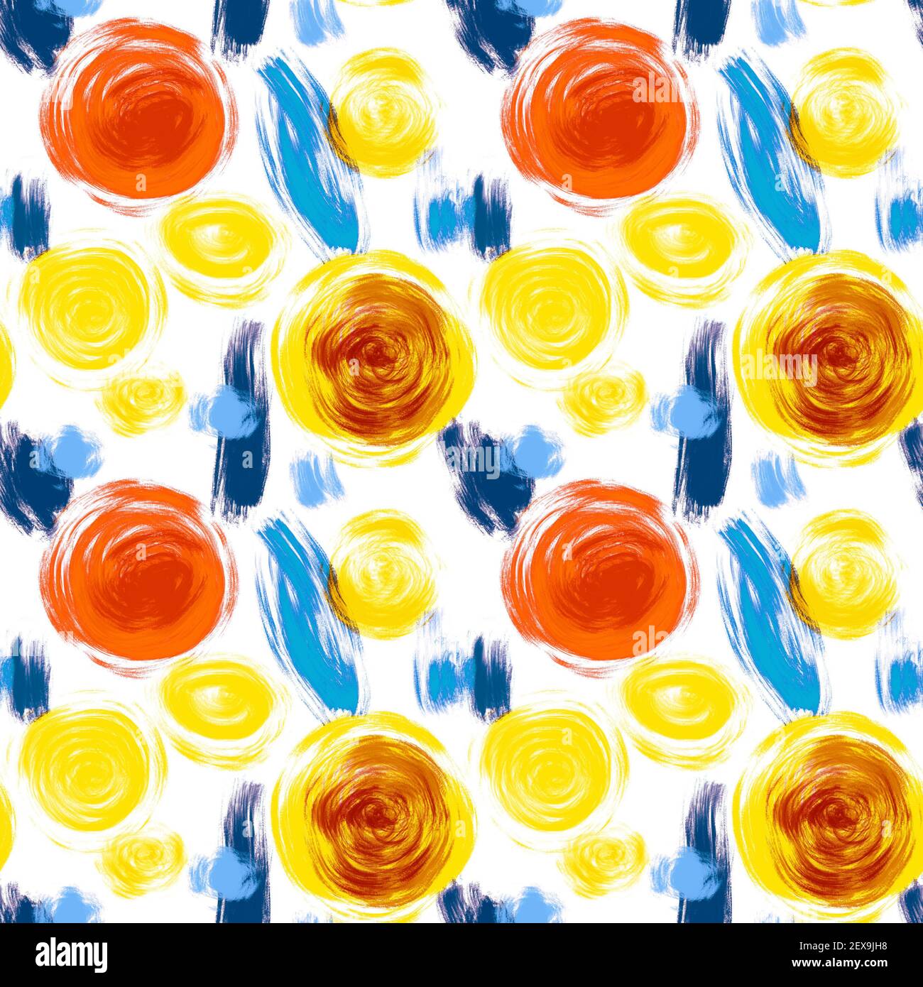 Abstract seamless pattern with circle of yellow, orange and blue color ...