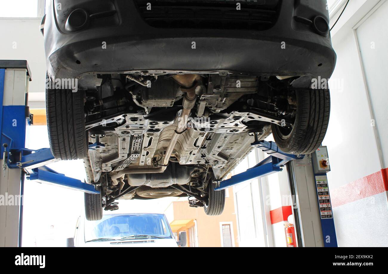 An old Renault spring car being repaired at a Turkish car service Stock ...