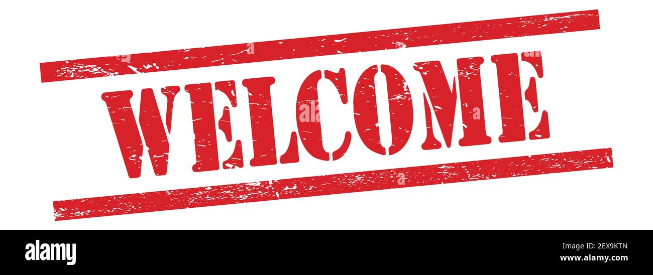 WELCOME text on red grungy vintage rubber stamp Stock Photo - Alamy