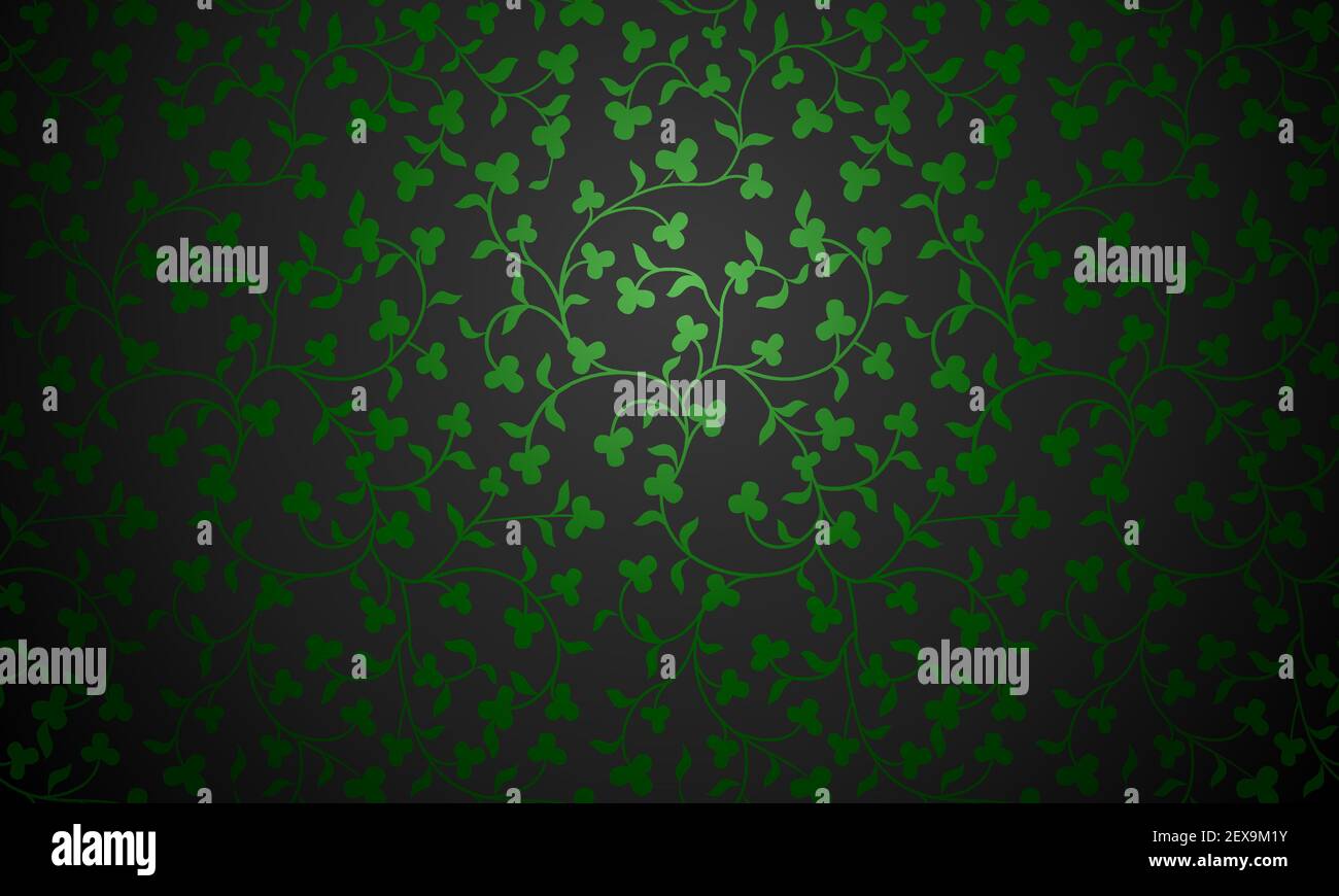 Vector green floral pattern on black background. Wallpaper damask ...