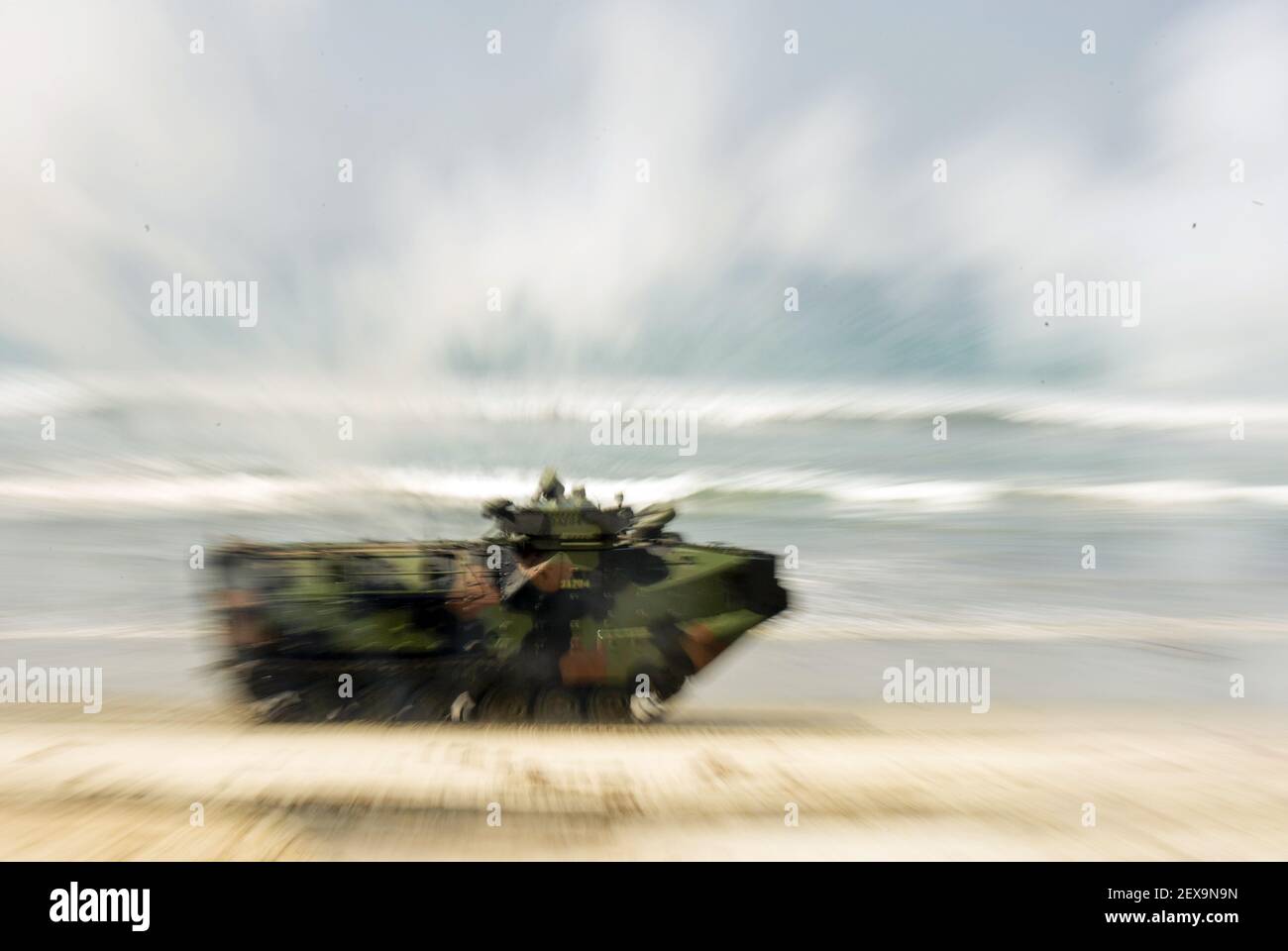 A U.S. Marine Corps Assault Amphibious Vehicle participates in a beach ...
