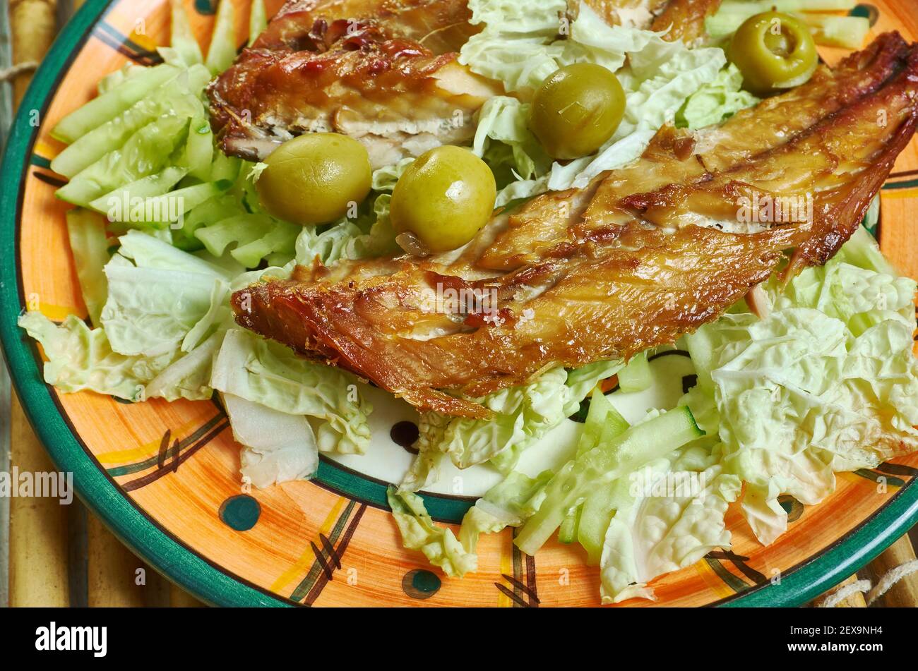 Moroccan-style Grilled mackerel , fish fillets and salad Stock Photo ...