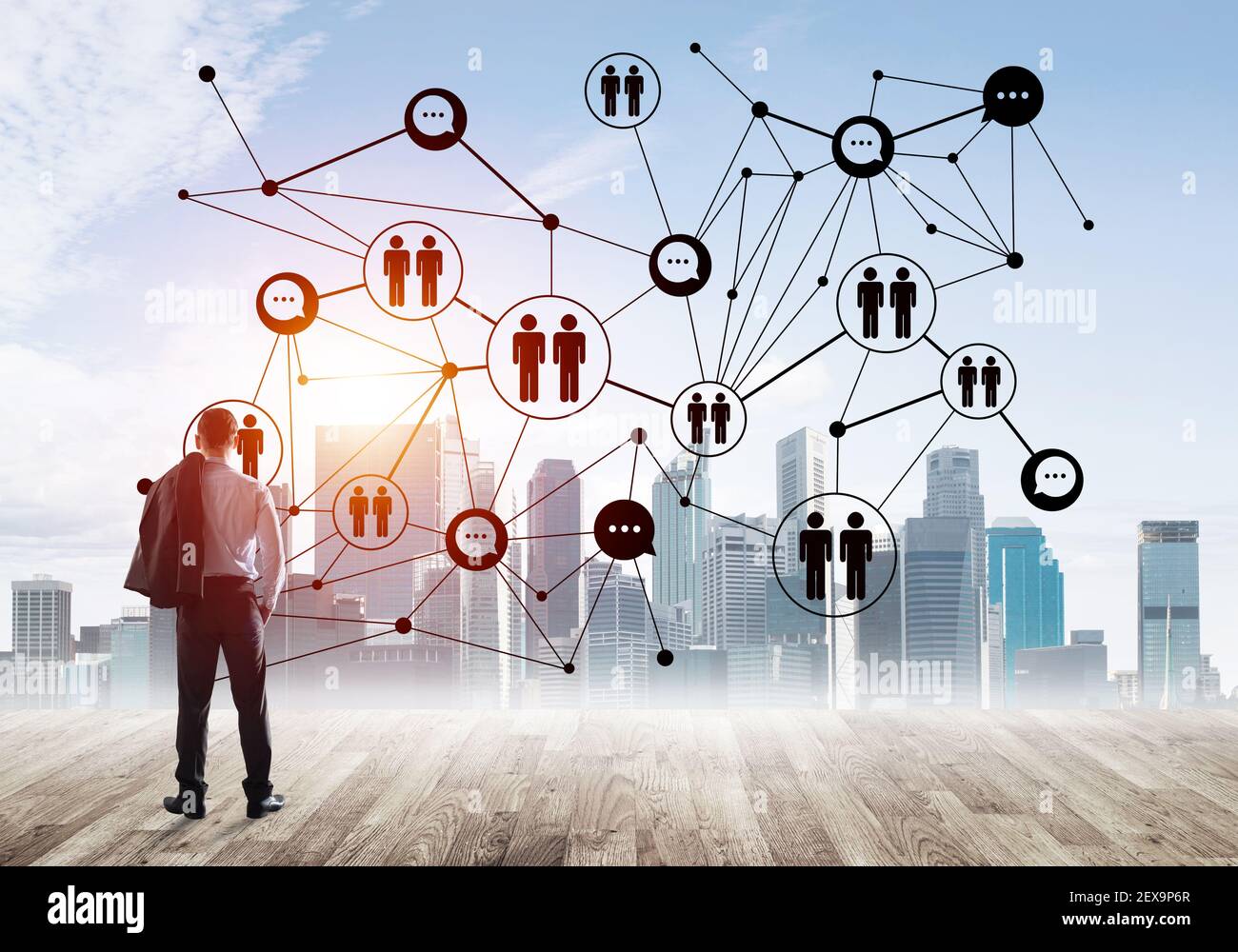Social connection concept drawn on screen as symbol for teamwork and ...