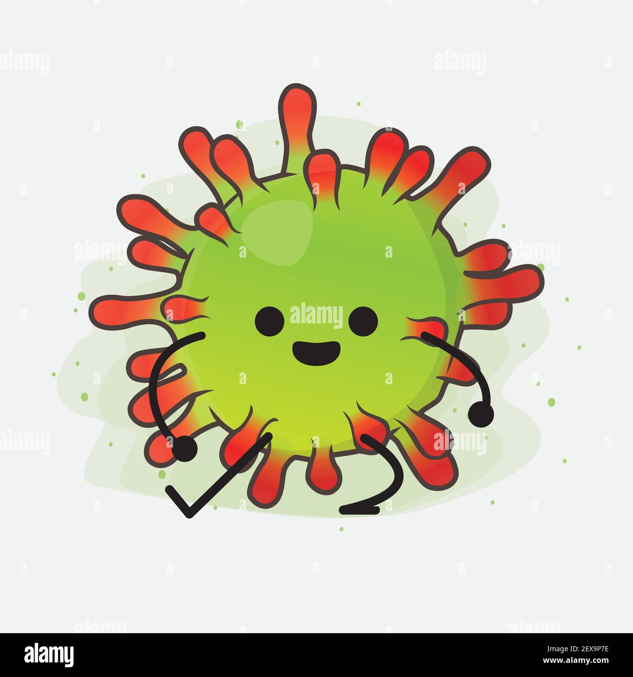 Vector Illustration of Green Virus Character with cute face, simple ...