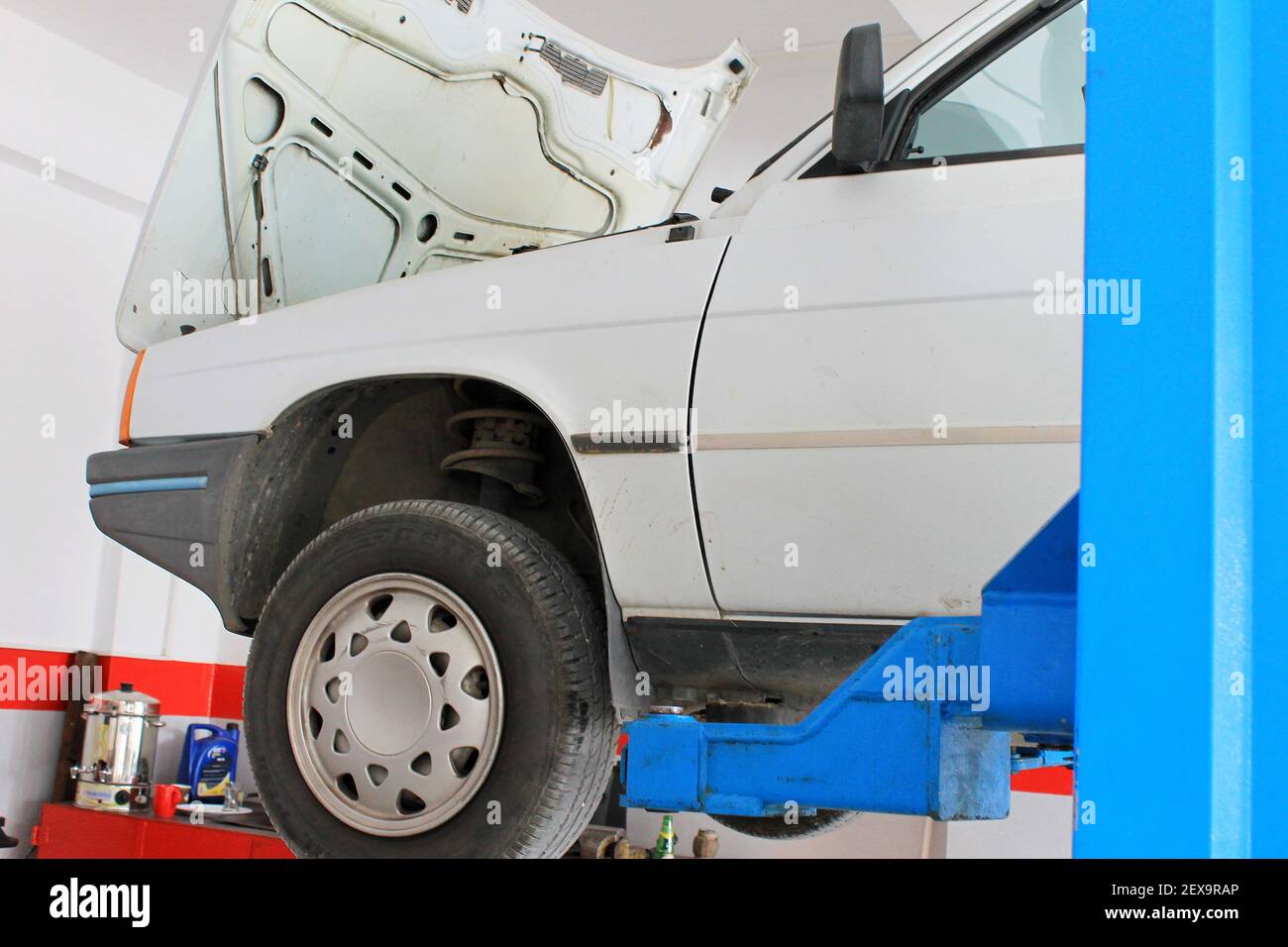 An old Renault spring car being repaired at a Turkish car service Stock ...