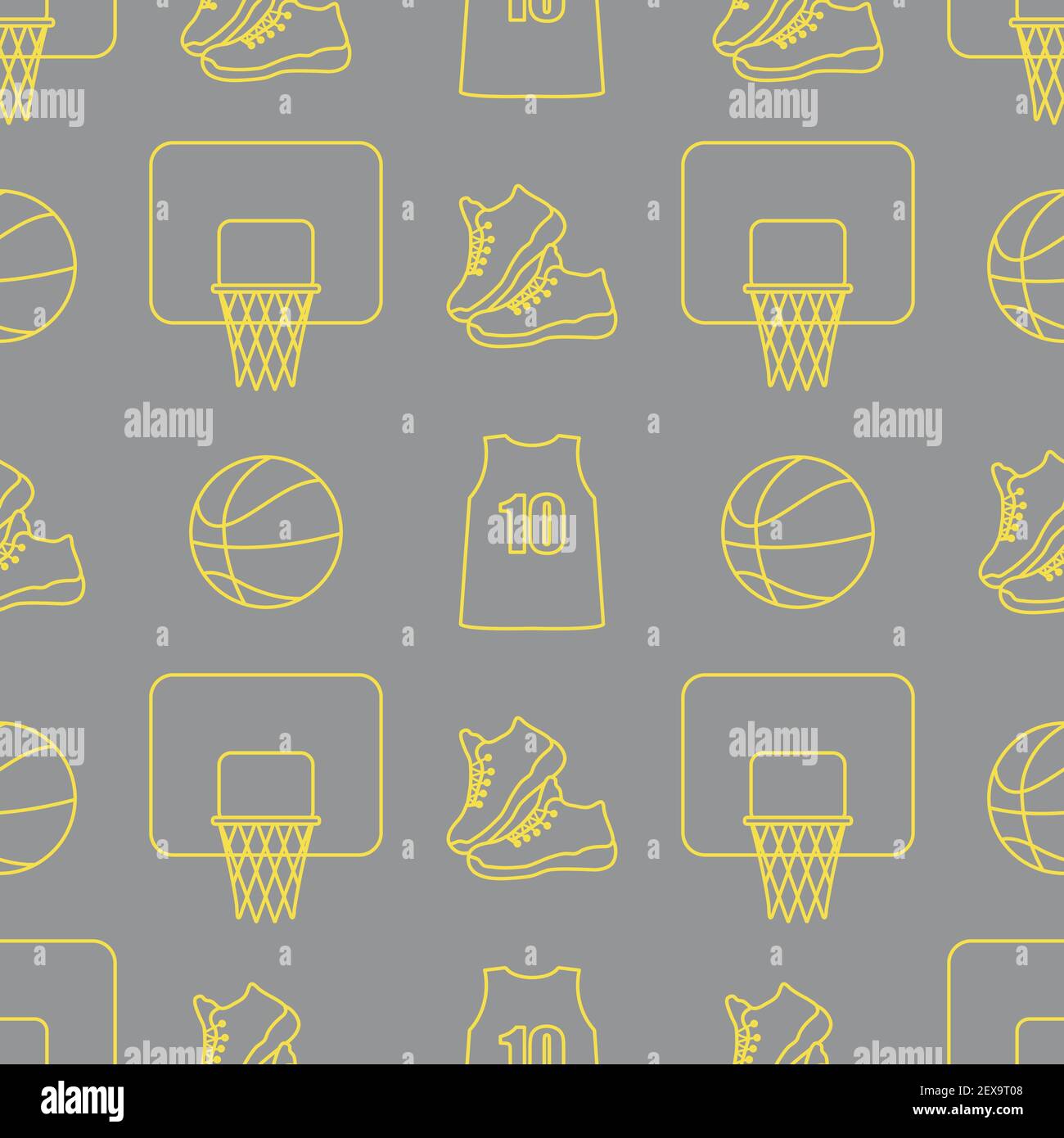 Seamless pattern with basketball basket, ball, sneakers, shirt. Sports ...