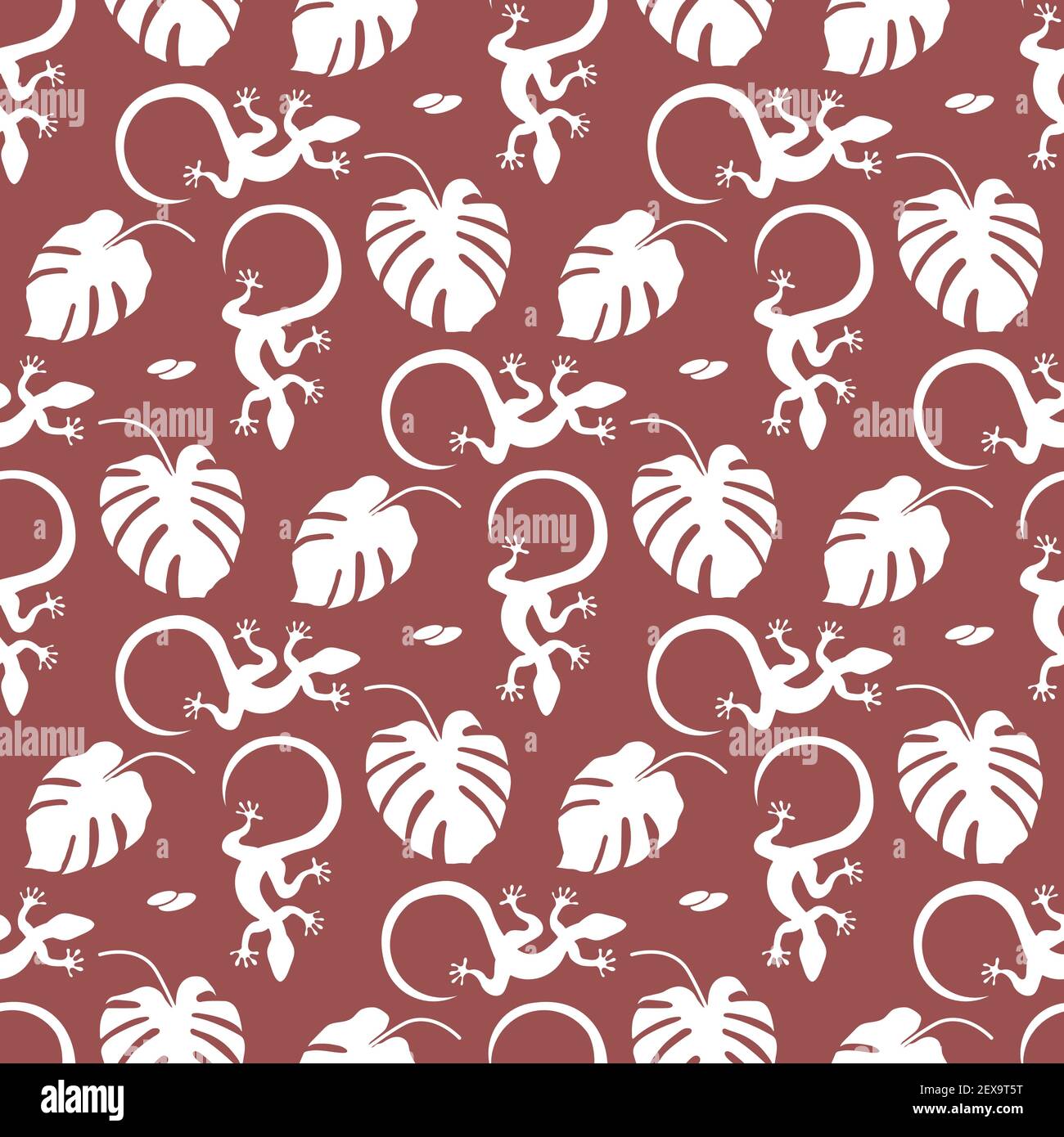 Vector Tropical seamless pattern Illustration Monstera leaves, lizard ...