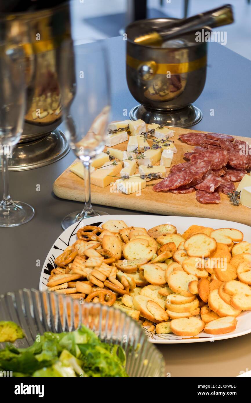 Party for two with champagne and appetizers Stock Photo - Alamy