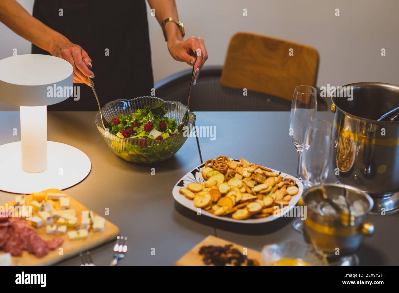 Party for two with champagne and appetizers Stock Photo - Alamy