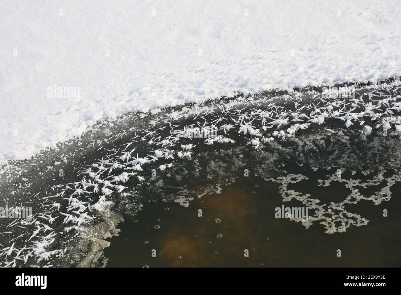 A high angle shot of a half-frozen lake in the wintertime Stock Photo ...