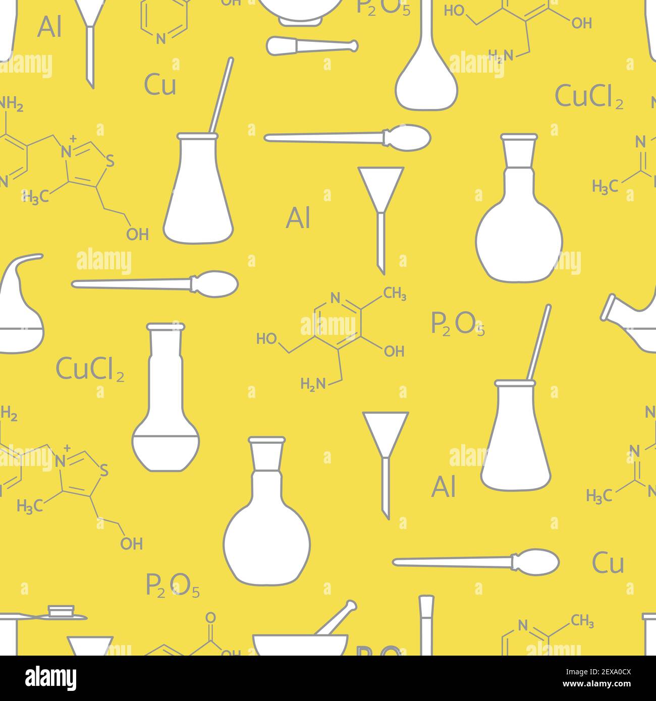 Scientific vector seamless pattern with flasks, test tubes, beakers ...