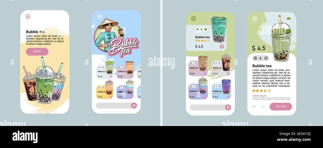 a phone app for ordering drinks with Thai tea with pearl tapioca ...