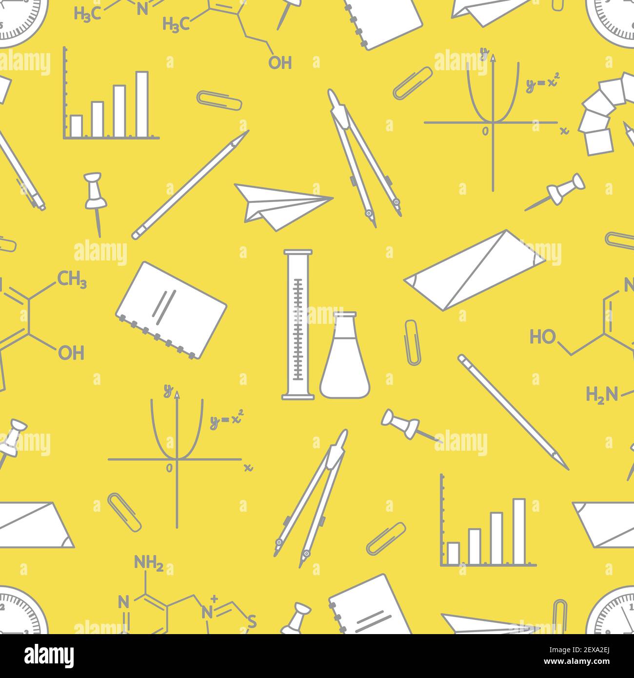 Vector seamless pattern with scientific, education elements: flasks ...