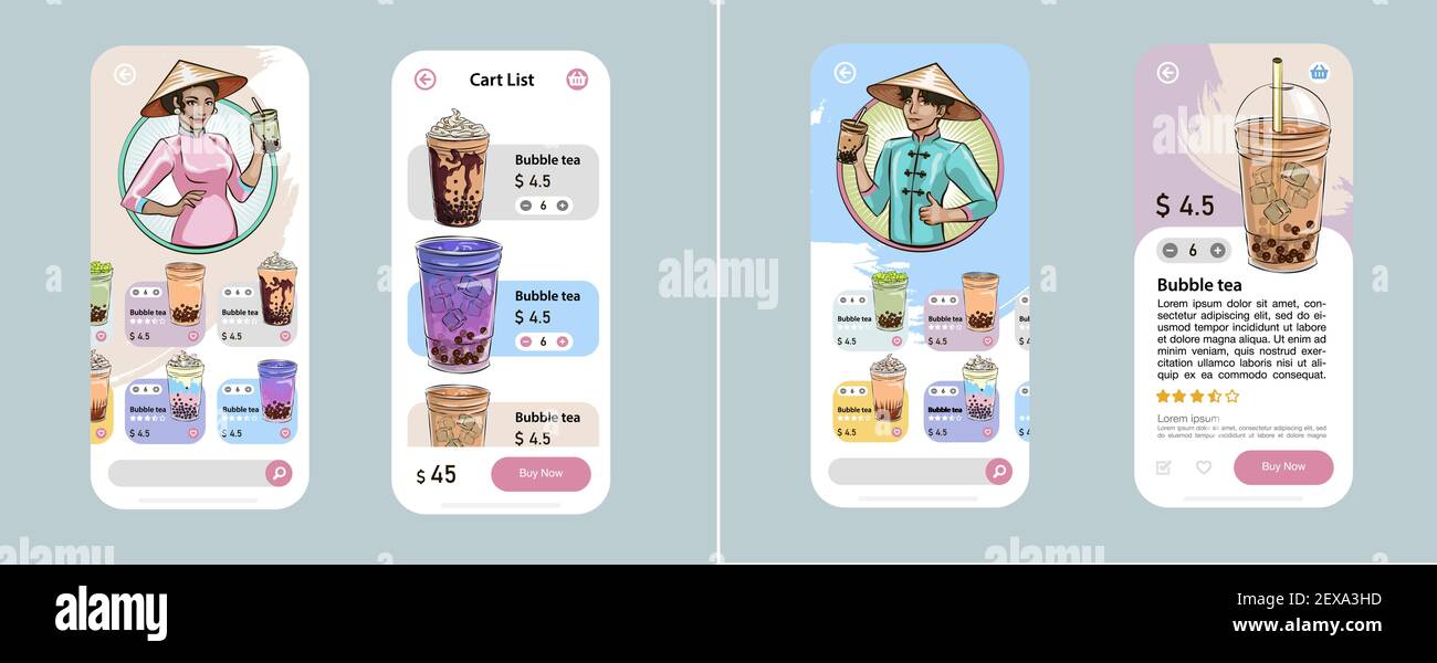 a phone app for ordering drinks with Thai tea with pearl tapioca ...