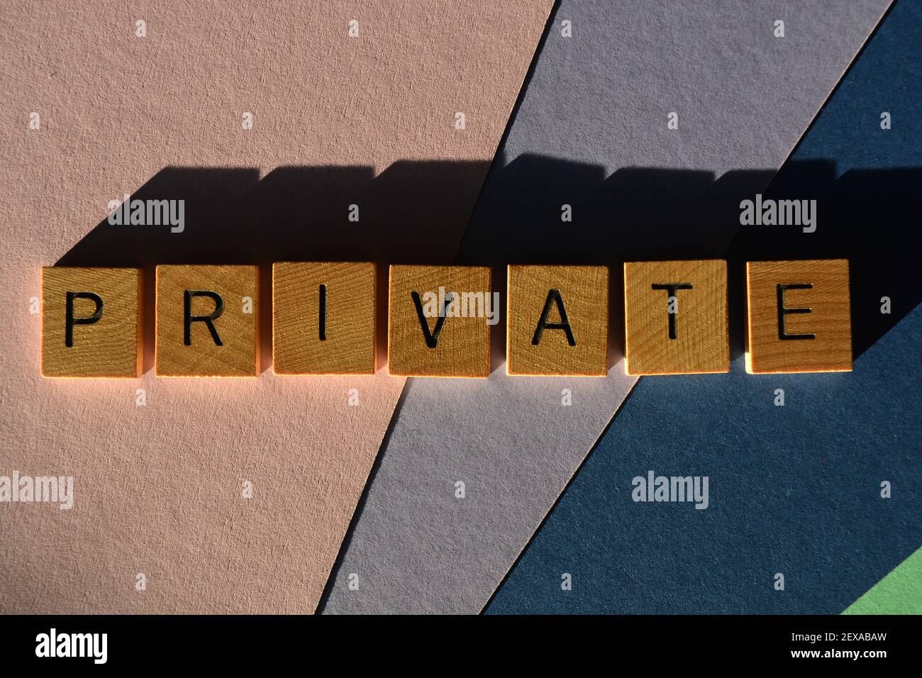 Private, word in wooden alphabet letters isolated on colour background ...